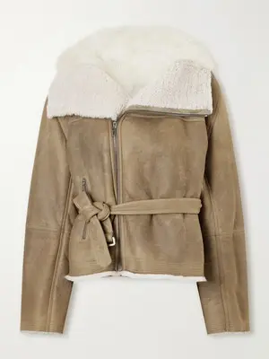 Rick Owens Belted Shearling-trimmed Suede Jacket - Multi
