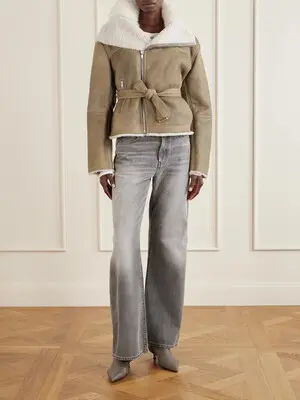 Rick Owens Belted Shearling-trimmed Suede Jacket