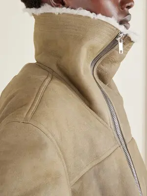 Rick Owens Belted Shearling-trimmed Suede Jacket