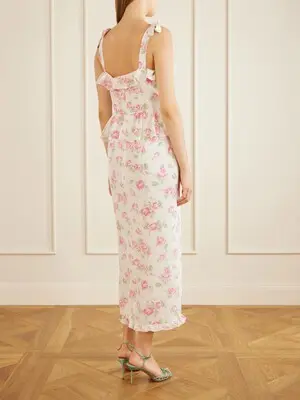 Alessandra Rich Floral Print Silk Dress With Ruffles - Pink