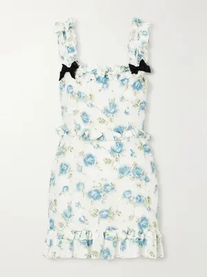 Alessandra Rich Ruffled Floral-print Silk Mini Dress - Blue