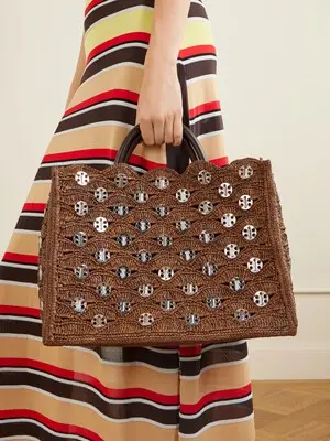 Rabanne Embellished Sac A Main Raffia Tote Bag