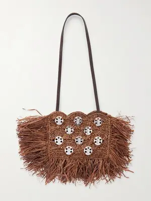 Rabanne Embellished Raffia Shoulder Bag