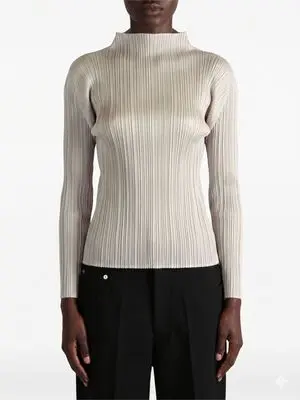 Issey Miyake Pleated Crêpe Long-sleeved Turtleneck Top - Grey