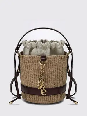 Chloé Charms Raffia And Leather Bucket Bag - Brown