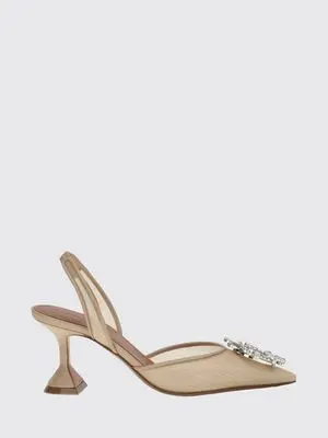 Amina Muaddi Begum Mesh Nylon Slingback With Jewel Buckle - Beige