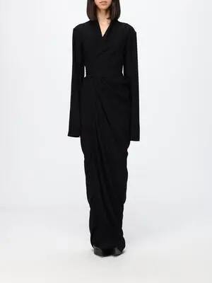 Rick Owens Asymmetrical Draped V-neck Long Evening Gown - Black