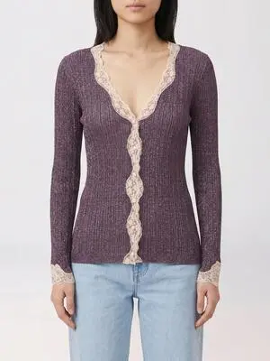Valentino Garavani Lurex Viscose Knit And Lace Cardigan - Violet