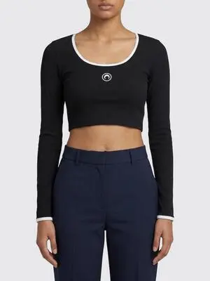 MARINE SERRE Logo Cotton Crop T-shirt - Black