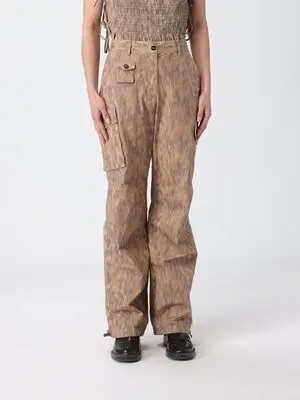 GANNI Organic Cotton Cargo Trousers With Animal Print - Beige