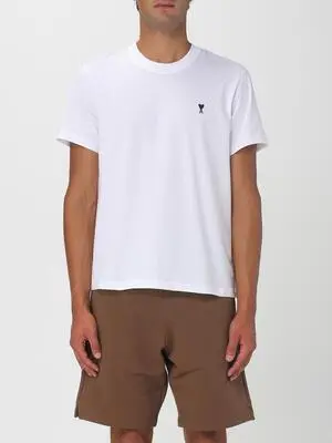 AMI Paris Crewneck Cotton T-shirt With Embroidered De Coeur Logo And Dropped Shoulders - White