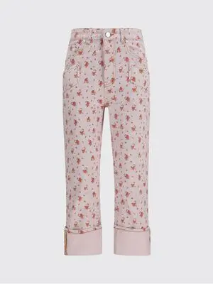 GANNI Floral Stretch Cotton Denim Cropped Jeans