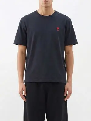 AMI Paris Organic Cotton T-shirt With Logo - Blue
