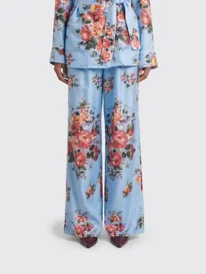 Dolce & Gabbana Floral Print Silk Palazzo Trousers - Blue