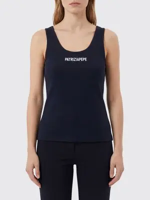 Patrizia Pepe Basic Cotton Tank Top With Logo - Black