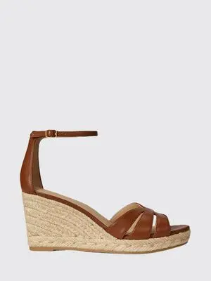 Ralph Lauren Nellie Leather Wedge Espadrilles With Ankle Strap - Brown