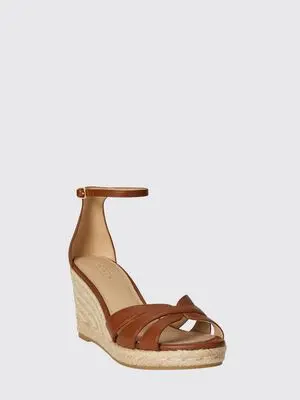 Ralph Lauren Nellie Leather Wedge Espadrilles With Ankle Strap