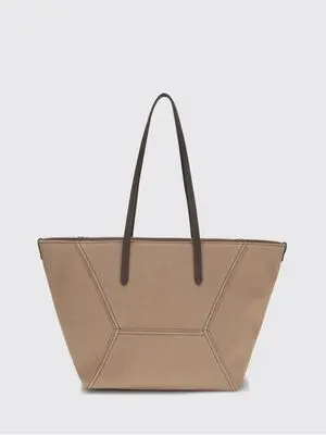 Brunello Cucinelli Cotton Tote Bag With Double Leather Handles - Camel