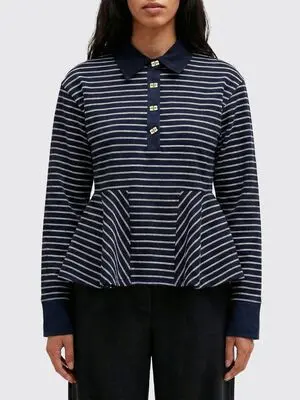 GANNI Striped Cotton Polo Shirt - Sky