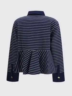 GANNI Striped Cotton Polo Shirt - Sky