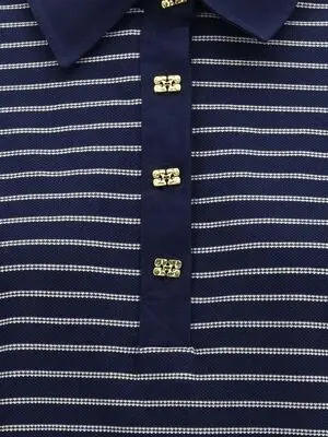 GANNI Striped Cotton Polo Shirt - Sky