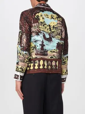 Versace Long-sleeved Graphic Print Silk Shirt With Cuban Collar - Multicolor