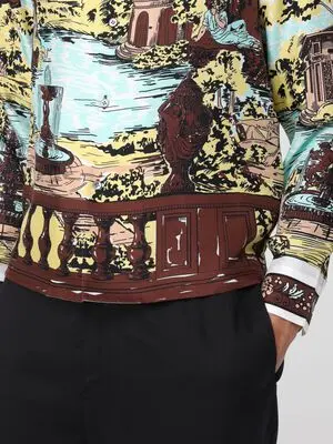 Versace Long-sleeved Graphic Print Silk Shirt With Cuban Collar - Multicolor