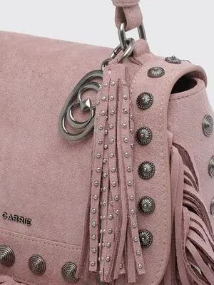 LA CARRIE Aztec Studded And Fringed Suede Shoulder Bag