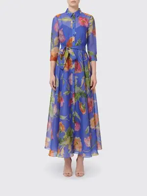 Carolina Herrera Silk Shirt Dress With Floral Print - Blue