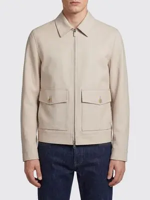 Zegna Short Shirt Jacket In Pure Linen With Zip Closure And Patch Pockets - Black