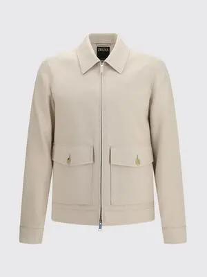 Zegna Short Shirt Jacket In Pure Linen With Zip Closure And Patch Pockets