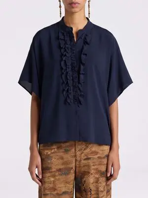Momoni Silk Blend Shirt With Ruffles - Blue