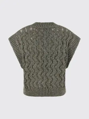 Brunello Cucinelli V-neck Short Sleeve Knit Top - Green