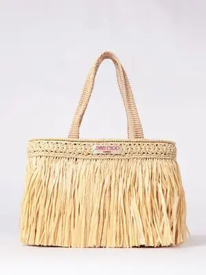 JIMMY CHOO Beach Tote Raffia Bag With Fringes - Beige