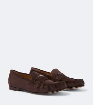 Fendi Scrunch Suede Penny Loafers - Brown