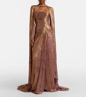 MARMAR HALIM Pleated Taffeta Gown And Cape Set