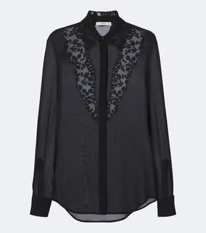 Fendi Lace-trimmed Silk Georgette Shirt - Black