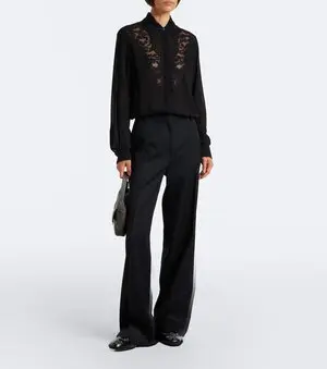 Fendi Lace-trimmed Silk Georgette Shirt