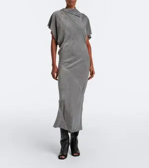 Rick Owens Draped Velvet Midi Dress - Grey