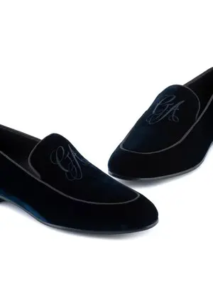 Giorgio Armani Embroidered Logo Velvet Loafers