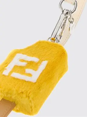 Fendi Shearling And Leather Keychain With Ff Monogram And Spring Clip - Black 1