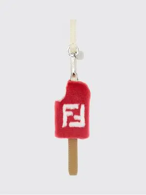 Fendi Shearling And Leather Keychain With Ff Monogram And Spring Clip - Grey