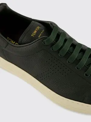 TOM FORD Grained Leather Low Top Sneakers With Perforated Monogram - Green