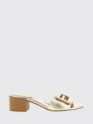 Fendi Laminated Leather Baguette Mules - Grey