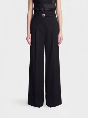 Fendi Virgin Wool Palazzo Trousers - Black