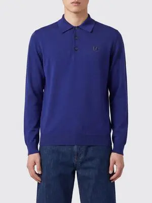 Fendi Ff Logo Wool Knit Polo - Blue