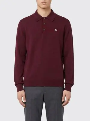 Fendi Ff Logo Wool Knit Polo - Red