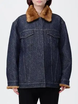 Fendi Denim Jacket With A Fur Collar And Cuffs In A Relaxed Fit - Blue