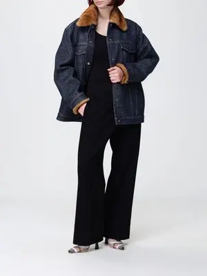 Fendi Relaxed Fit Denim Jacket With Fur Collar And Cuffs