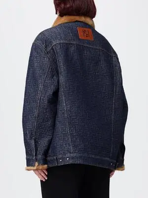 Fendi Relaxed Fit Denim Jacket With Fur Collar And Cuffs